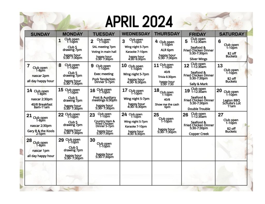 Calendar - The American Legion