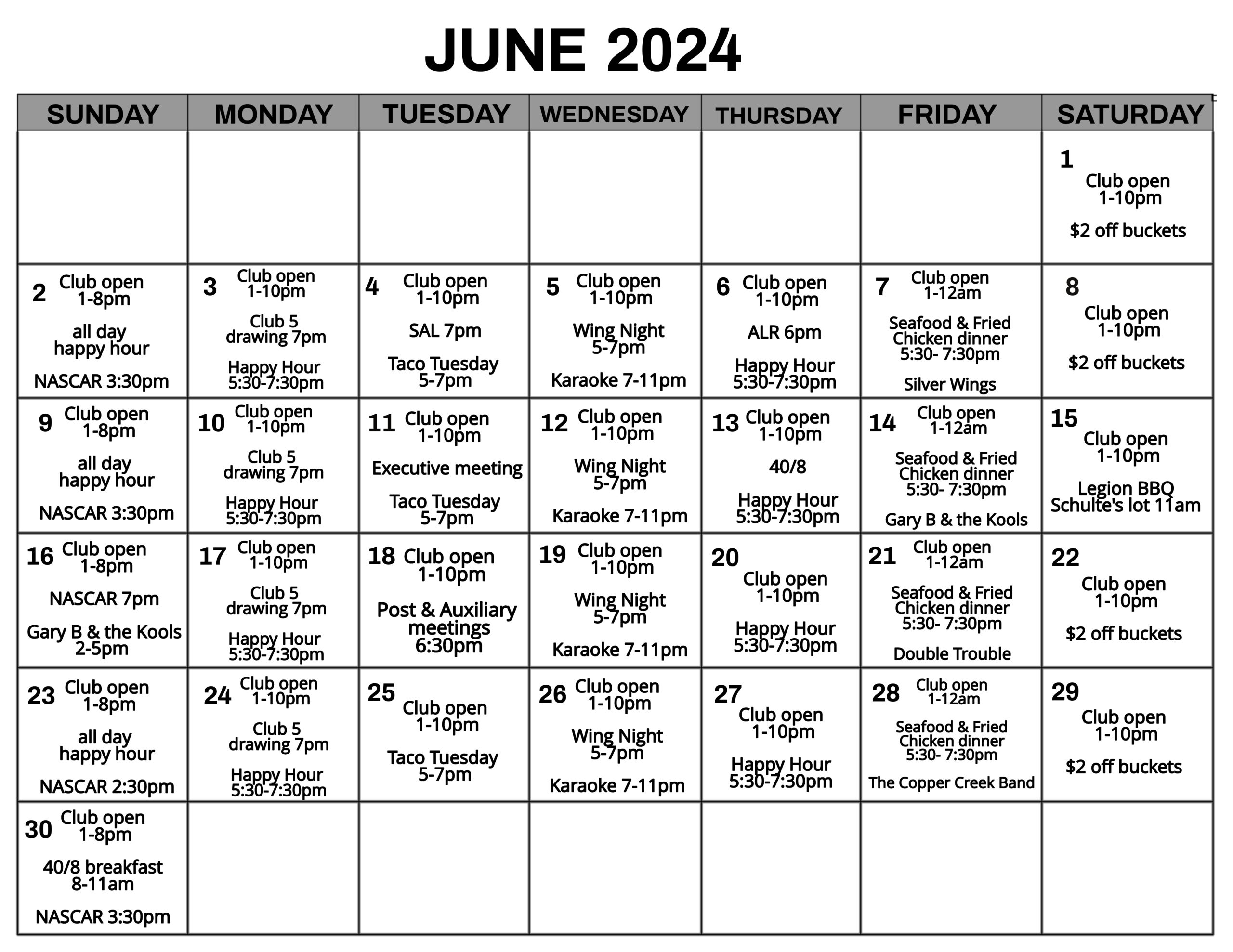 Calendar - The American Legion